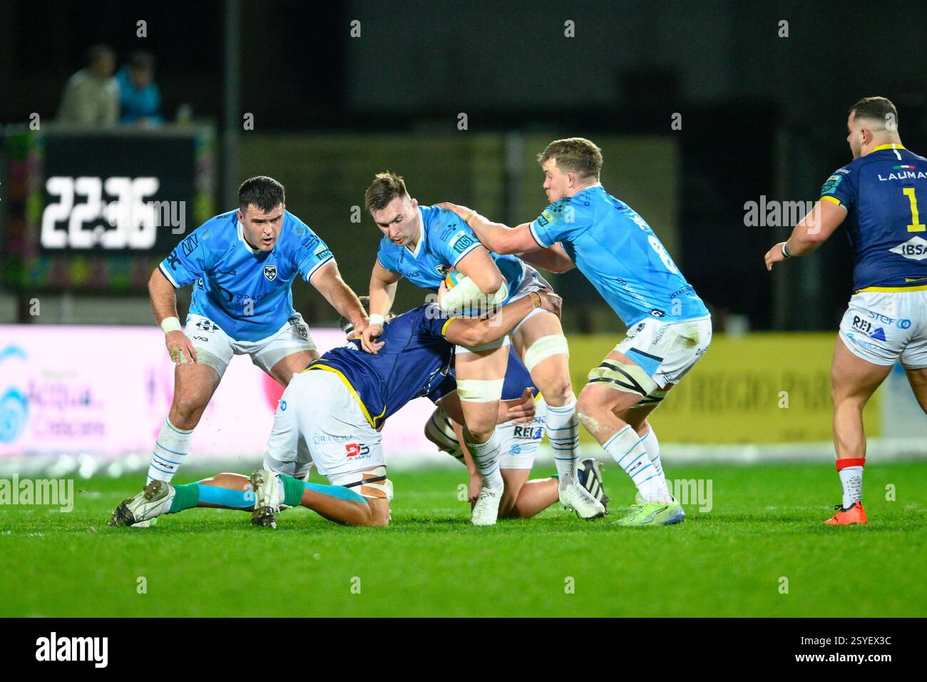 Parma, Italy. 28th Feb, 2025. Taine Basham ( Dragons RFC ) during Zebre ...