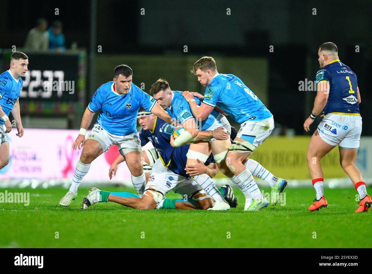 Parma, Italy. 28th Feb, 2025. Taine Basham ( Dragons RFC ) during Zebre ...