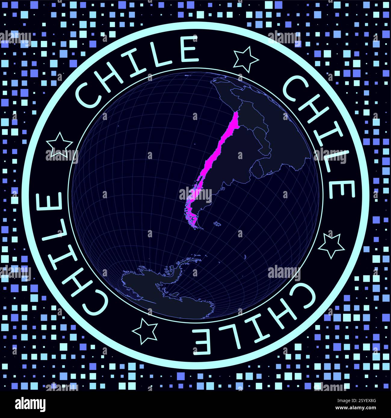 Chile on globe vector. Futuristic satellite view of the world centered ...