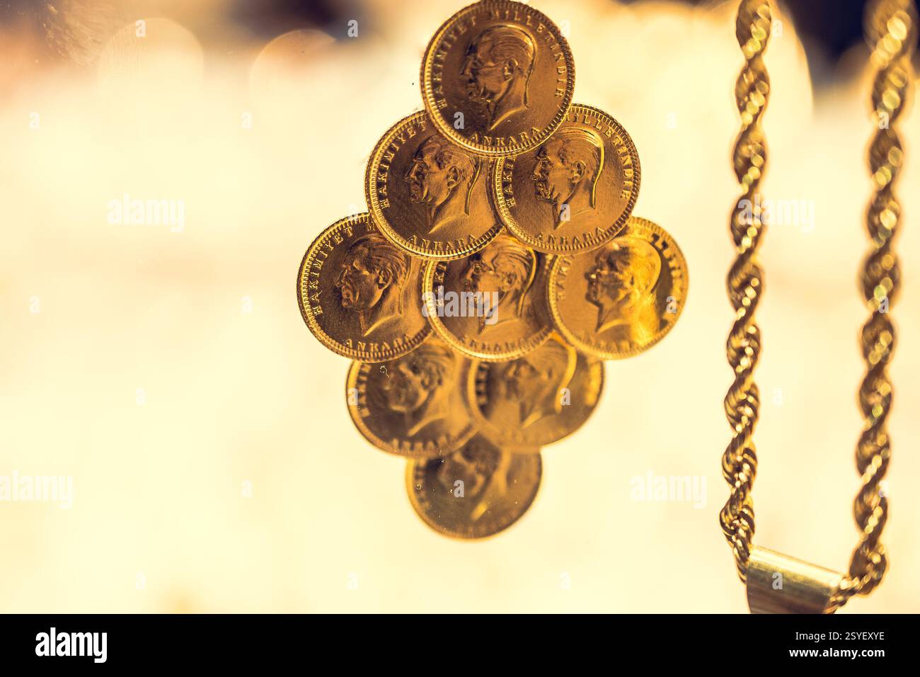 Turkish Gold Coins with portrait in view Stock Photo - Alamy