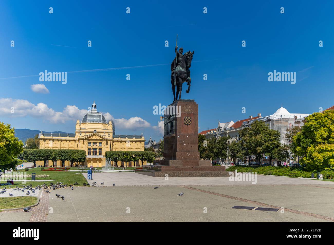 Monument of the Croatian King Tomislav and art pavilion in colorful ...