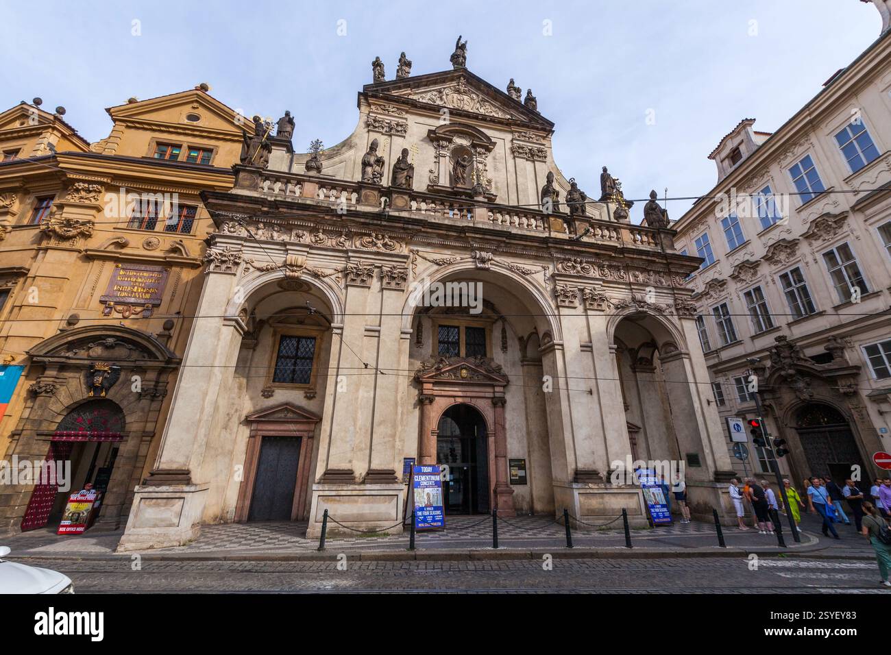 A baroque-style church with a symmetrical facade, featuring statues ...