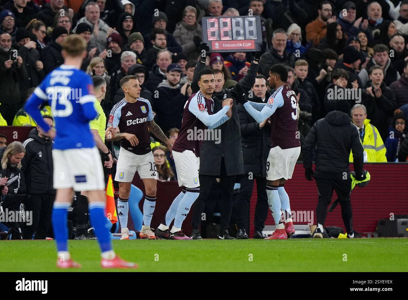 Aston Villa's Marcus Rashford (right) is replaced by substitute Morgan ...