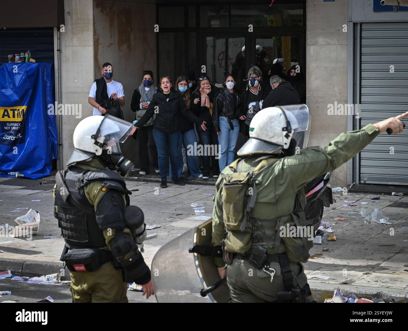 Athens, Greece, 28 February 2025. Protesters seen complaining to Riot ...