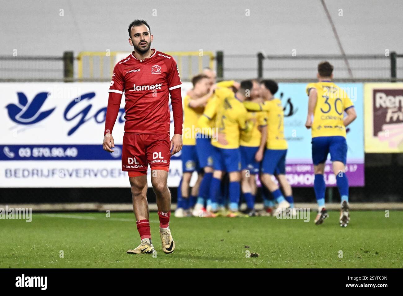 Beveren Waas, Belgium. 28th Feb, 2025. Essevee's Stavros Gavriel looks ...