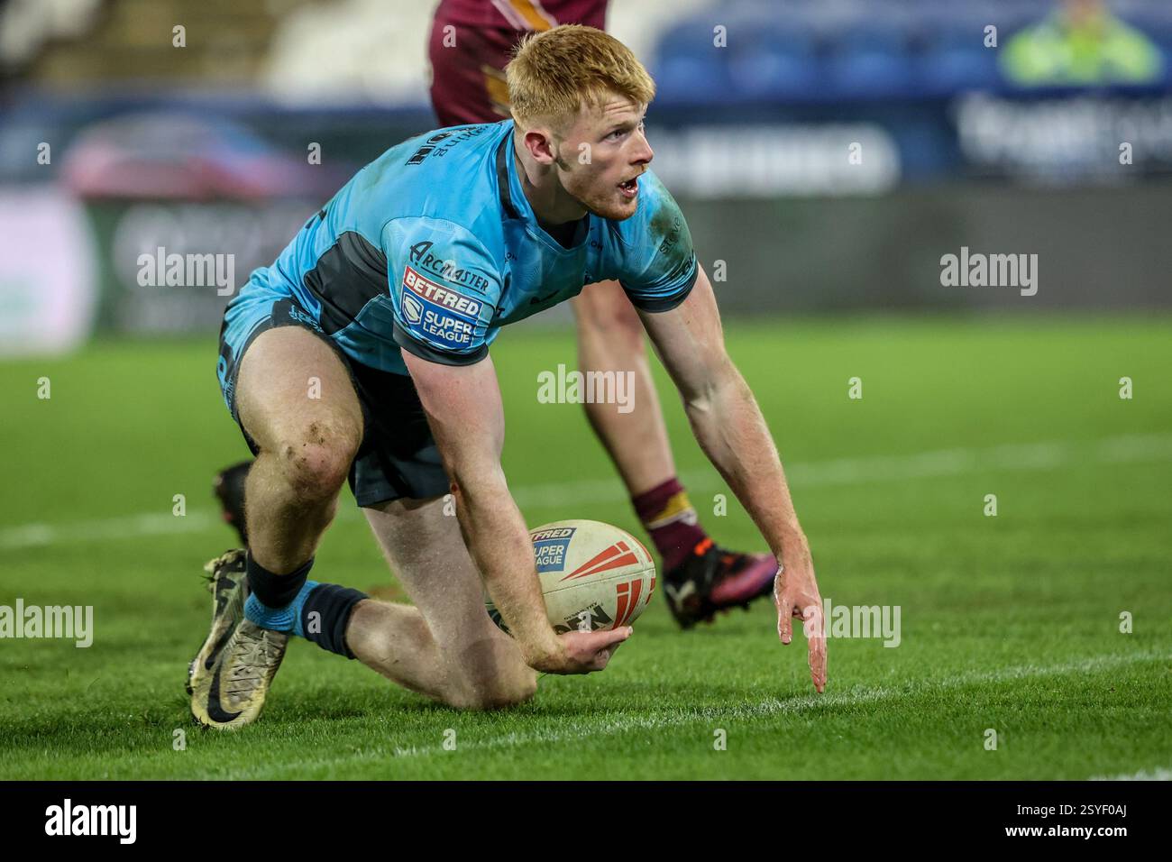 Huddersfield, UK. 28th Feb, 2025. Harvey Barron of Hull FC celebrates ...