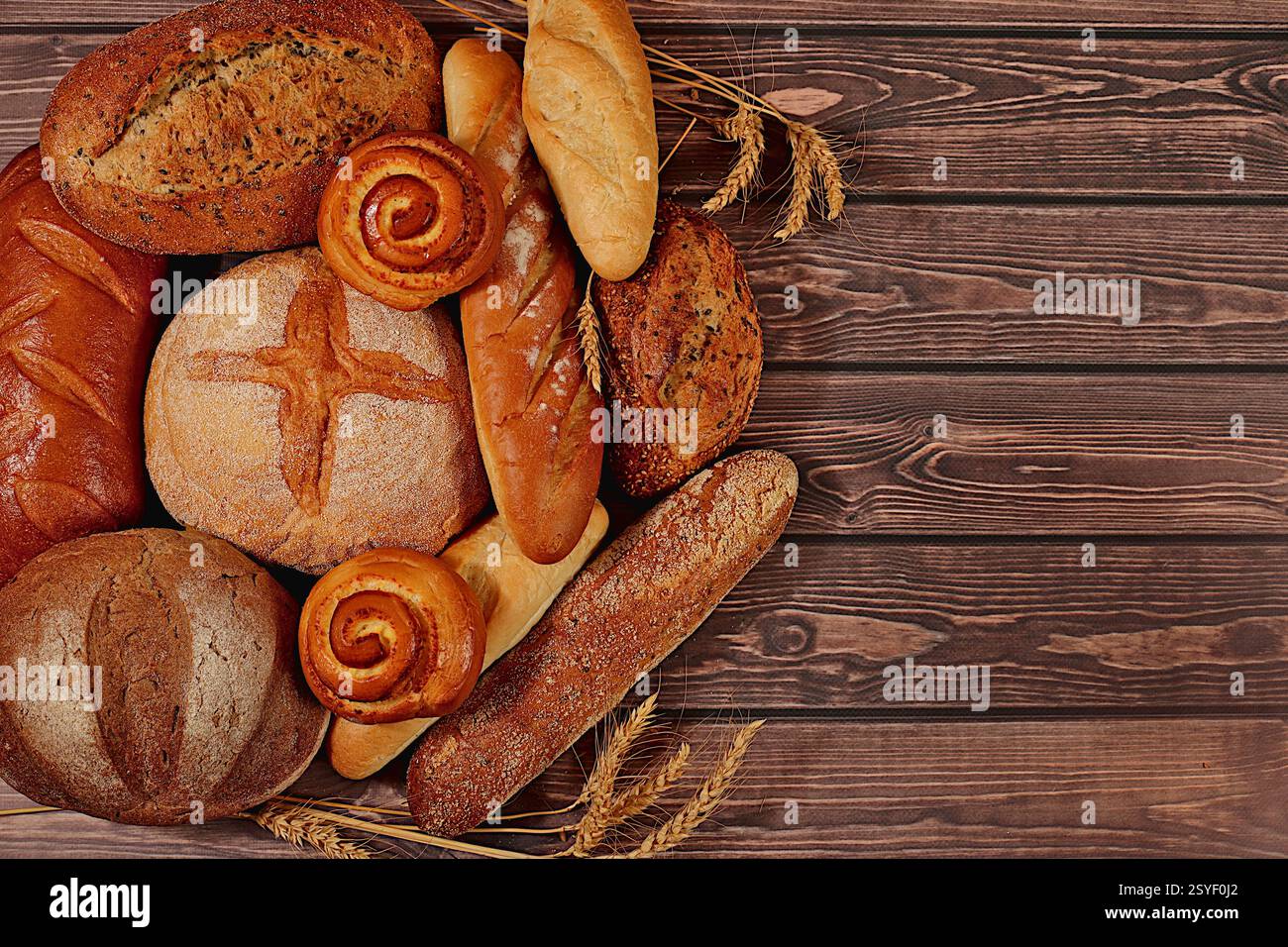 Whole grain homemade bread, different types of round sourdough bread ...