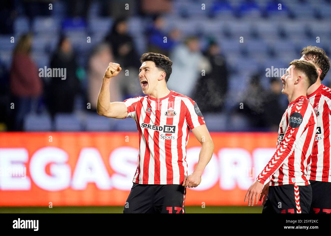 Sunderland's Luke O'Nien celebrates with the crowd at the final whistle ...