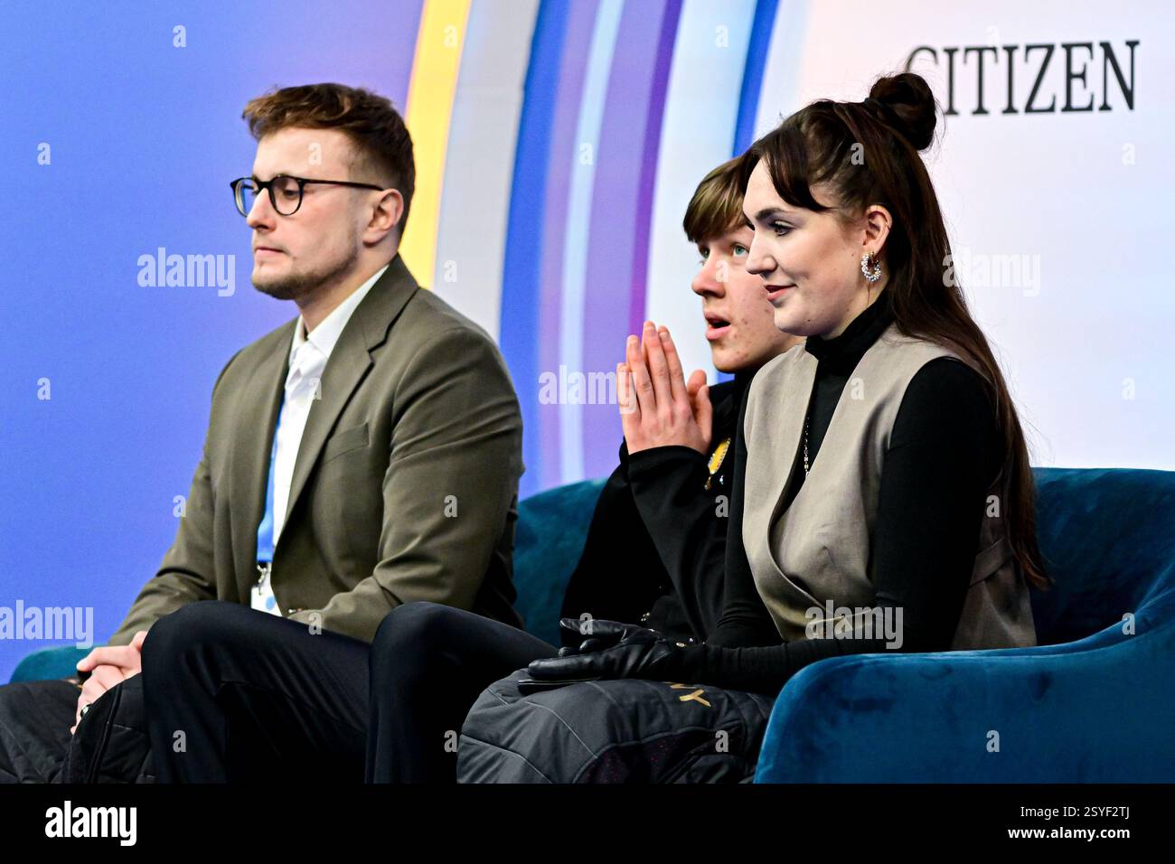 Genrikh GARTUNG (GER), at Kiss & Cry, during Junior Men Free Skating ...