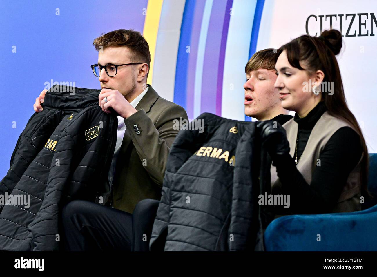 Genrikh GARTUNG (GER), at Kiss & Cry, during Junior Men Free Skating ...
