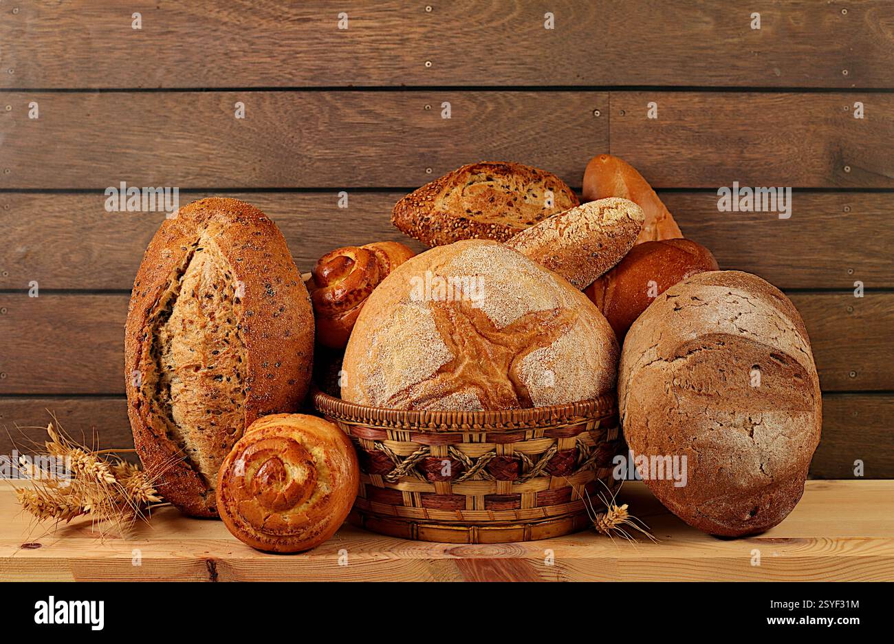 Whole grain homemade bread, different types of round sourdough bread ...