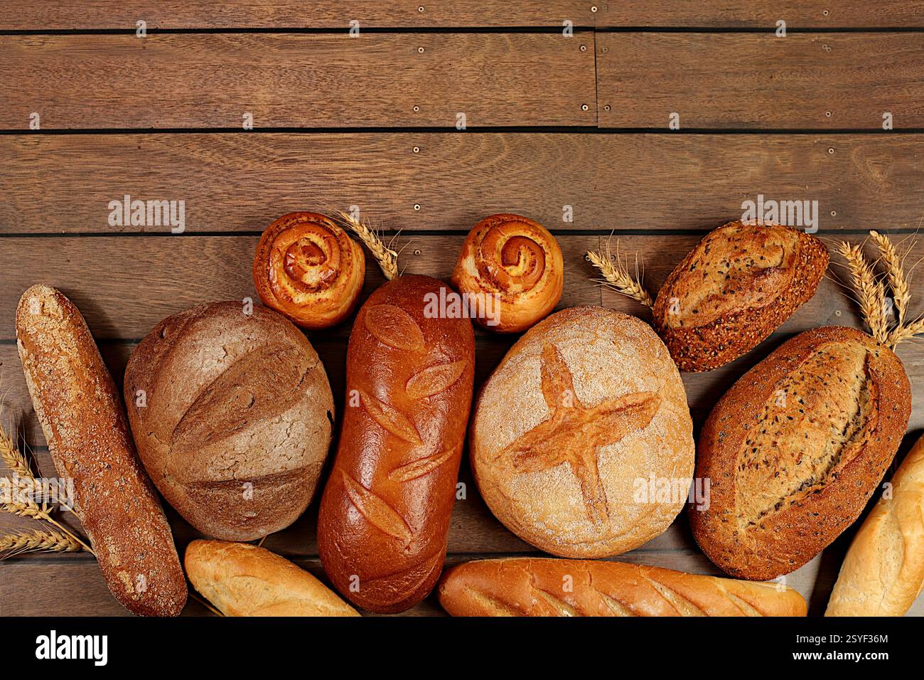 Freshly baked bakery products, whole grain homemade bread, different ...