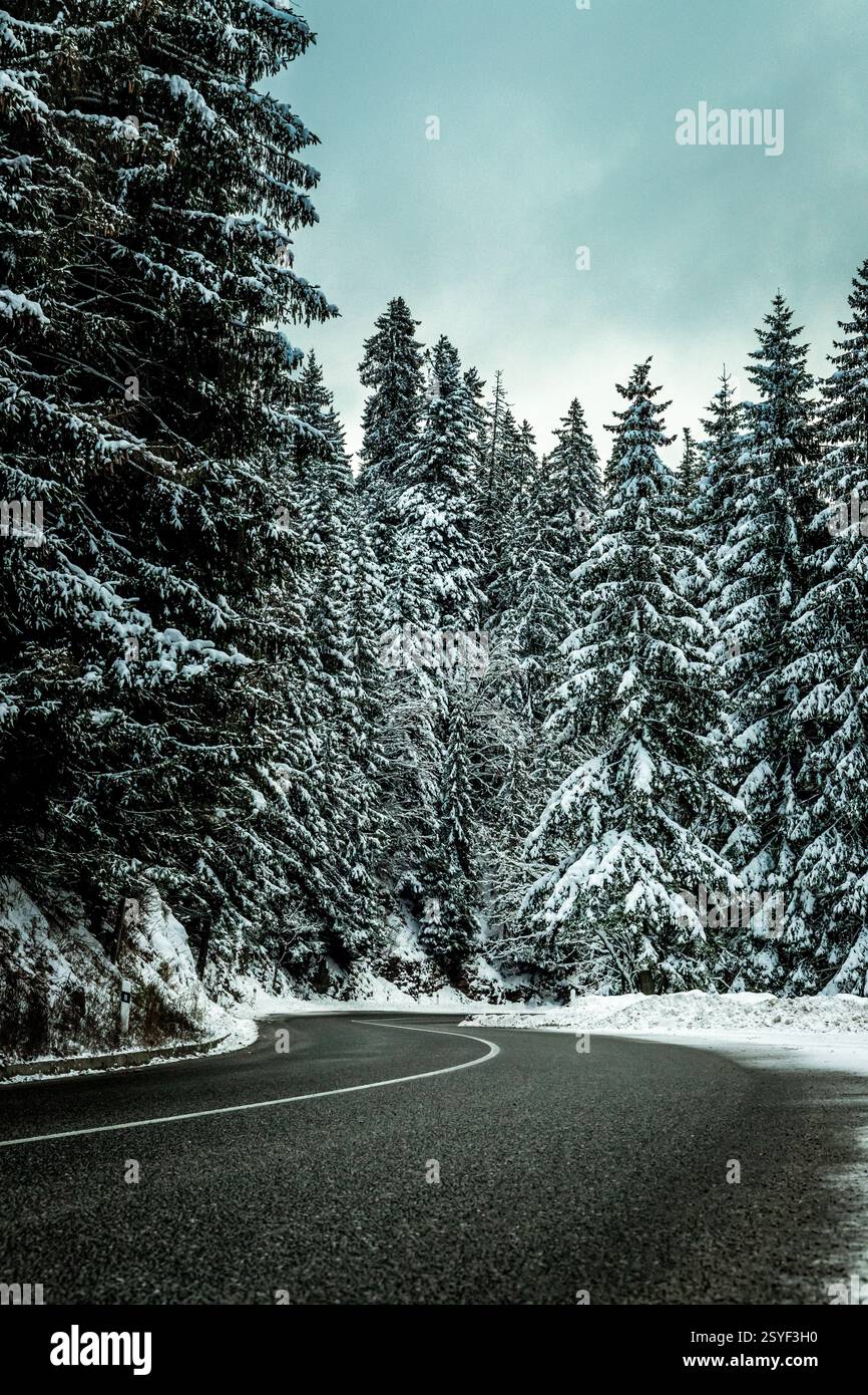 Snowy road winding through hi-res stock photography and images - Alamy