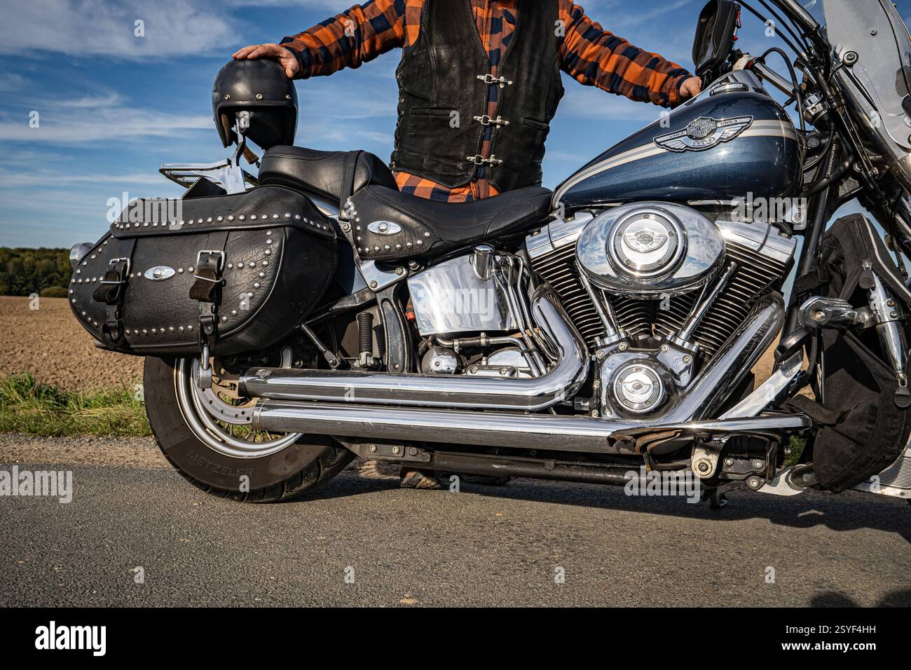 Motorblock einer legendären Harley-Davidson, Nahaufnahme. Kultige ...