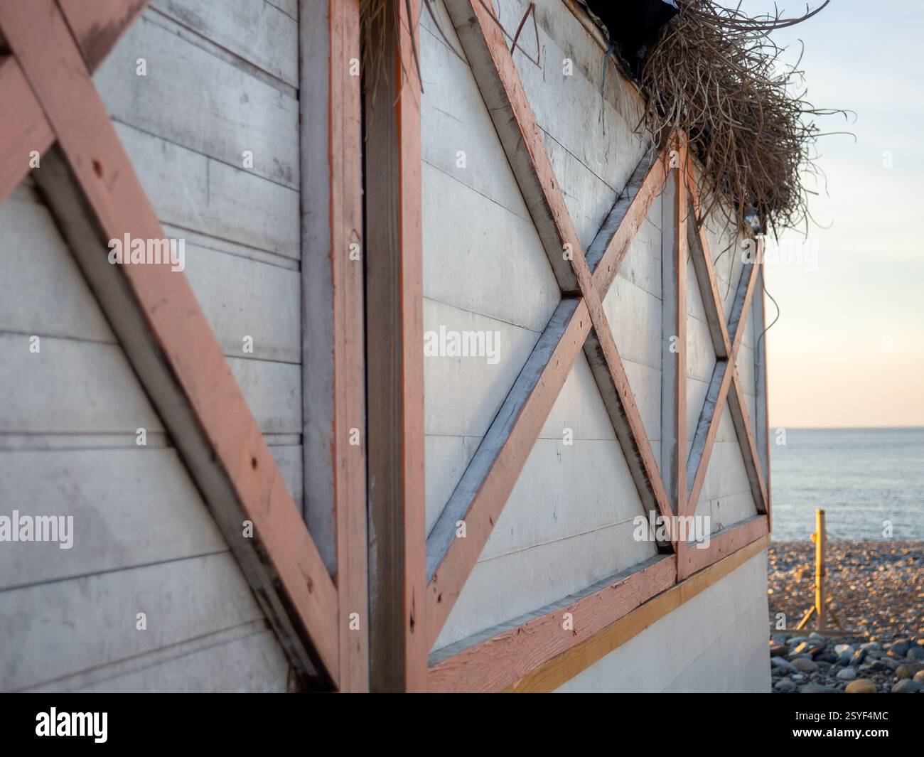 Closed kiosk on the seashore. Business went bust. Concept of bankruptcy ...