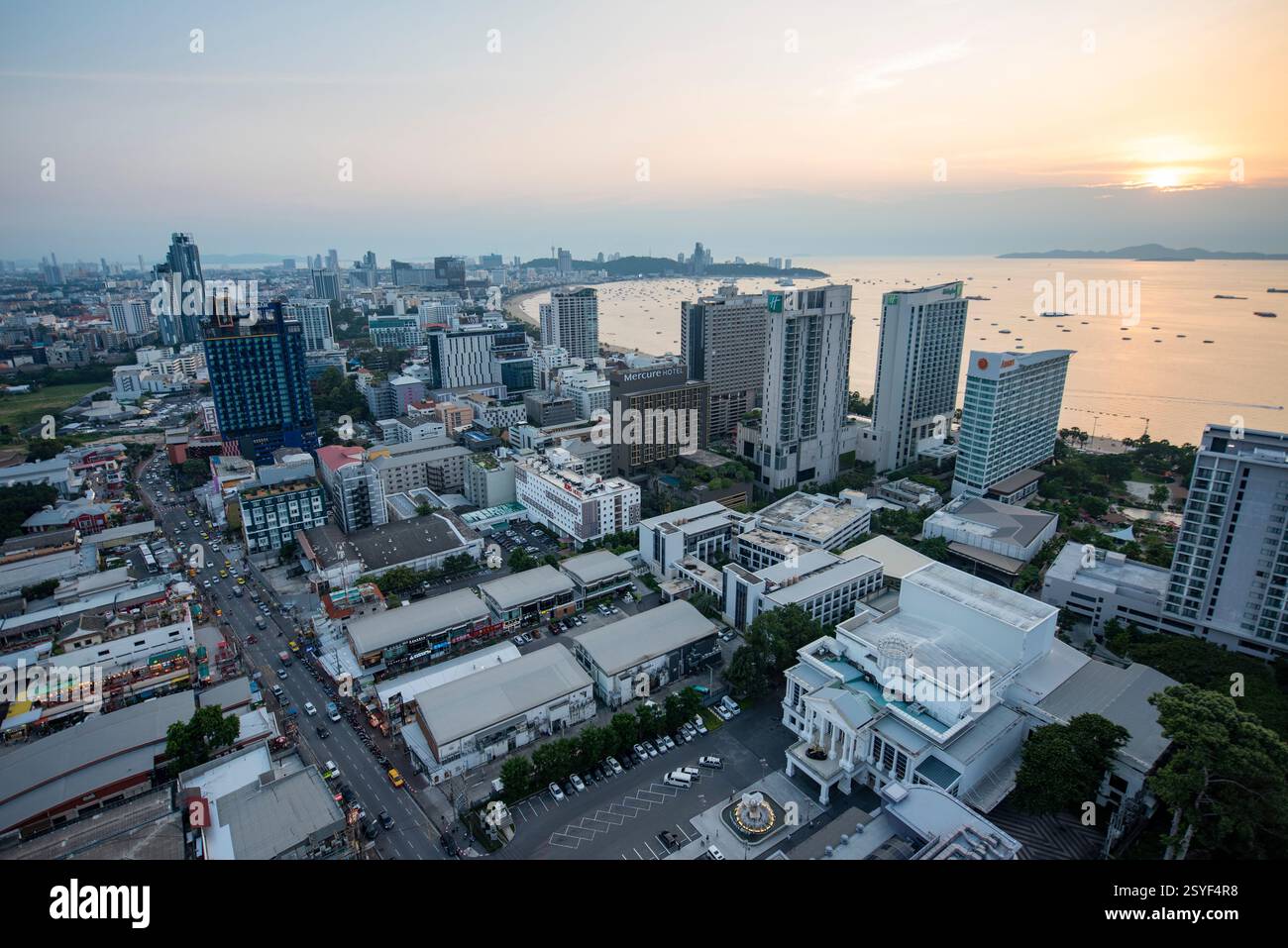 Skyline of Pattaya from Hotel Centre Point with Dai Song Road and ...