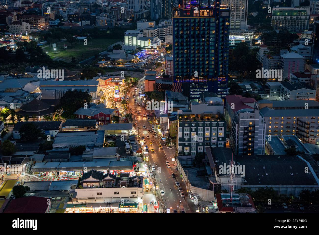 Skyline of Pattaya from Hotel Centre Point with Dai Song Road in ...