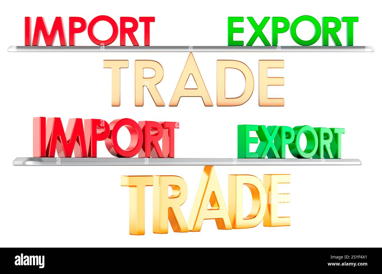 Import and export, balance of trade concept, 3D rendering isolated on ...