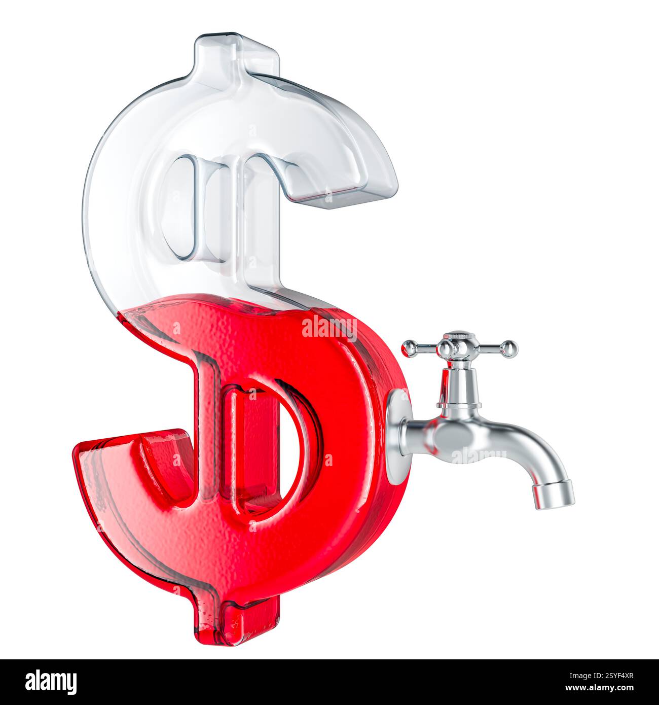 Liquid capital or fluid capital, concept. Dollar symbol with water tap ...
