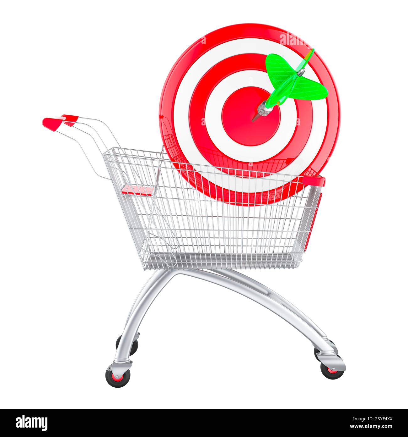 Target with arrow in bullseye inside Shopping cart, 3D rendering ...