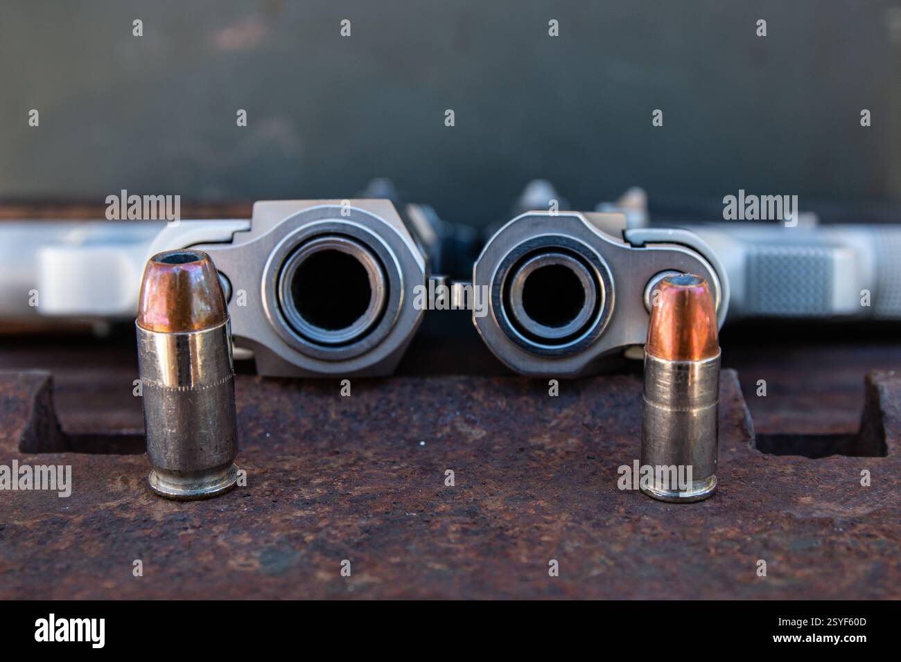 A comparison of the bore size of a .45 ACP and a 9mm pistol and the ...