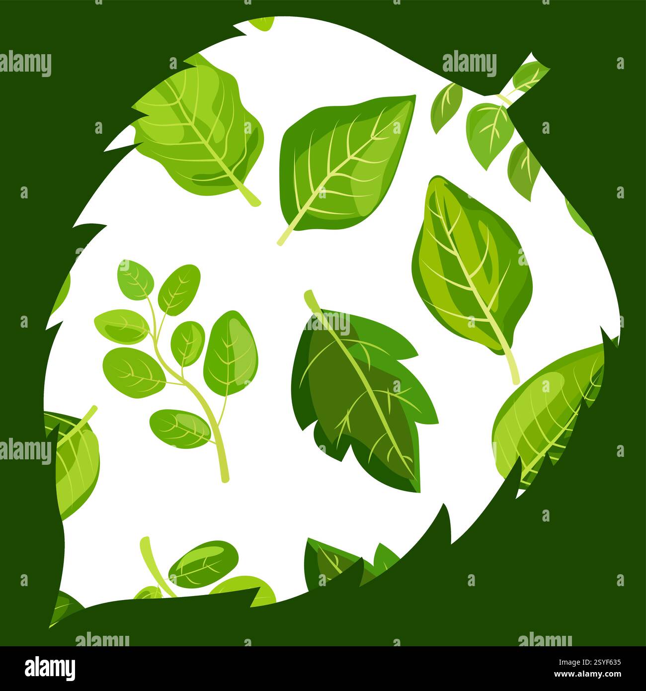 Bright green leaf pattern with various shapes and sizes showcased on a ...