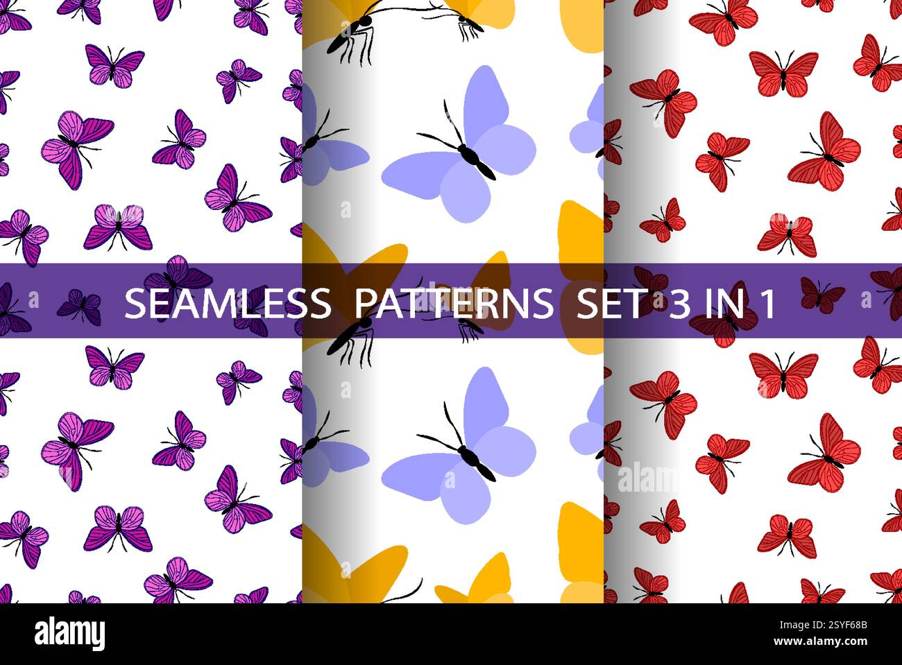 Colorful seamless pattern collection featuring butterflies in various ...