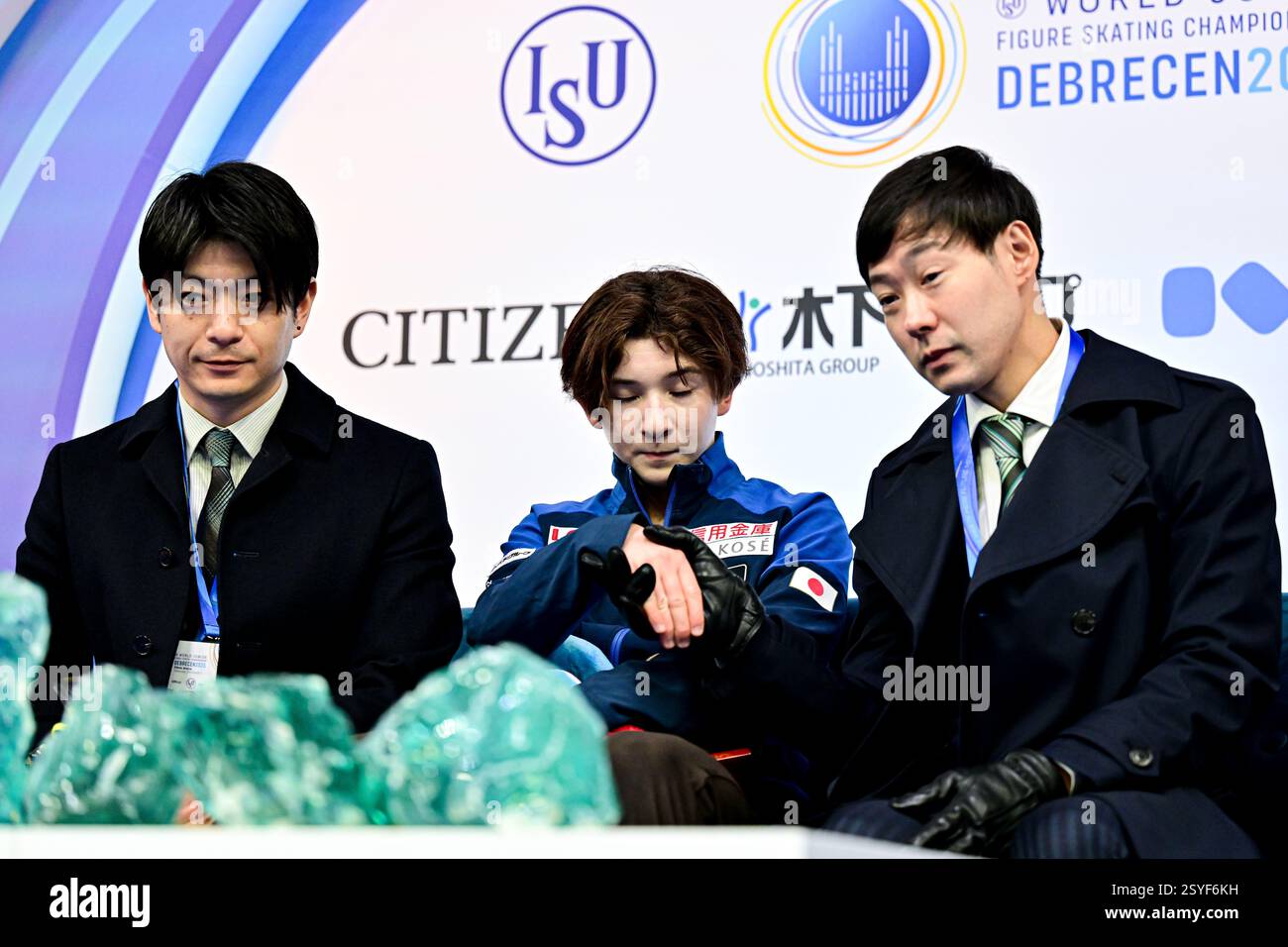 Rio NAKATA (JPN), at Kiss & Cry, during Junior Men Free Skating, at the ISU World Junior Figure ...