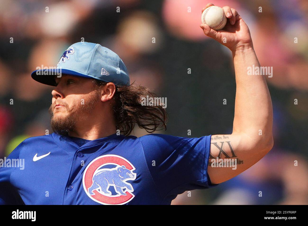 Chicago Cubs starting pitcher Justin Steele throws against the Texas ...