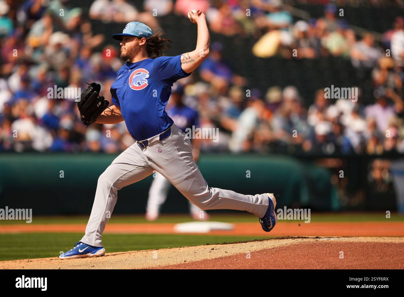 Chicago Cubs starting pitcher Justin Steele throws against the Texas ...
