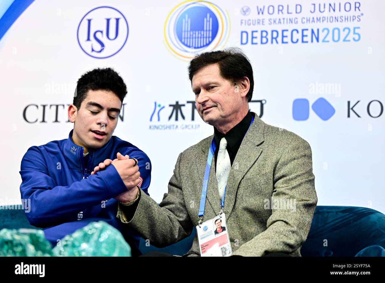 Jacob SANCHEZ (USA), at Kiss & Cry, during Junior Men Free Skating, at ...