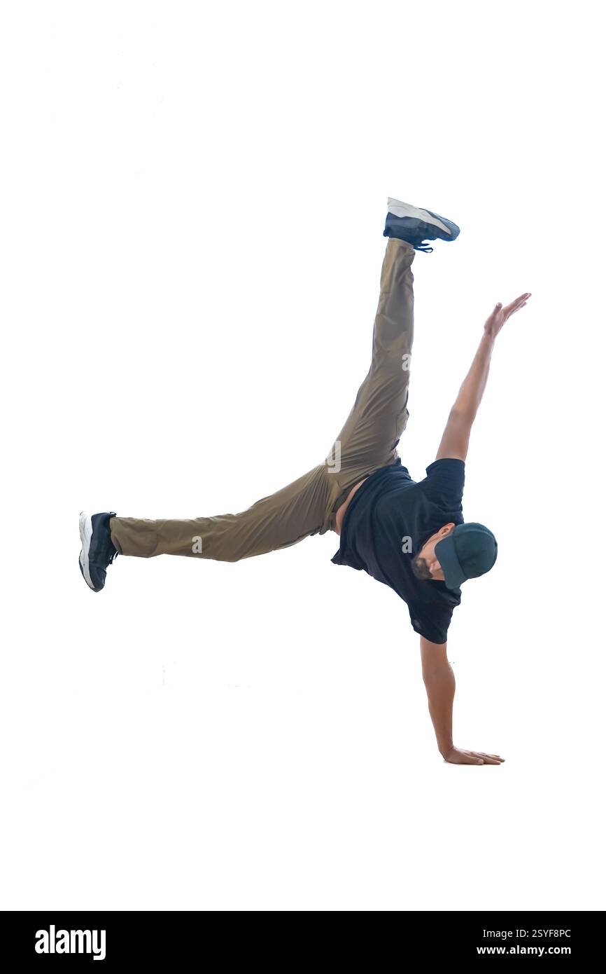 Dance school, hiphop, street, breakdance, funky and modern dancer on white studio background ...