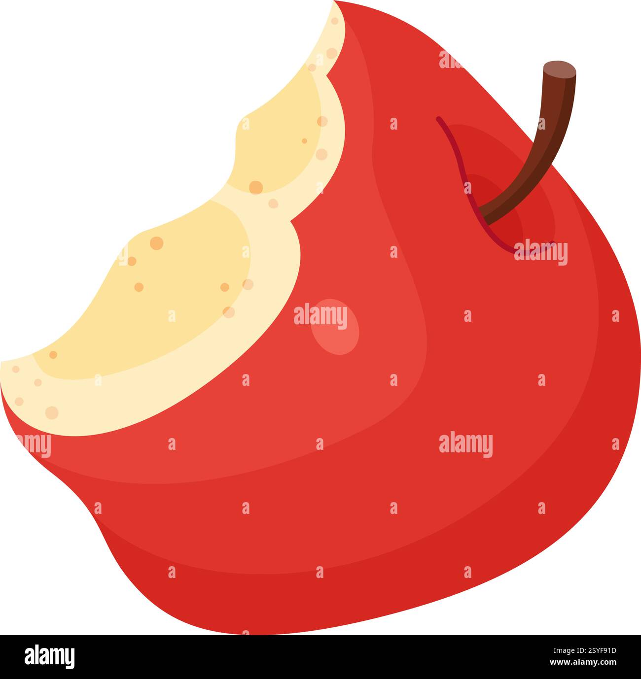 Red juicy apple with bitten off piece. Hand drawn trendy flat style ...