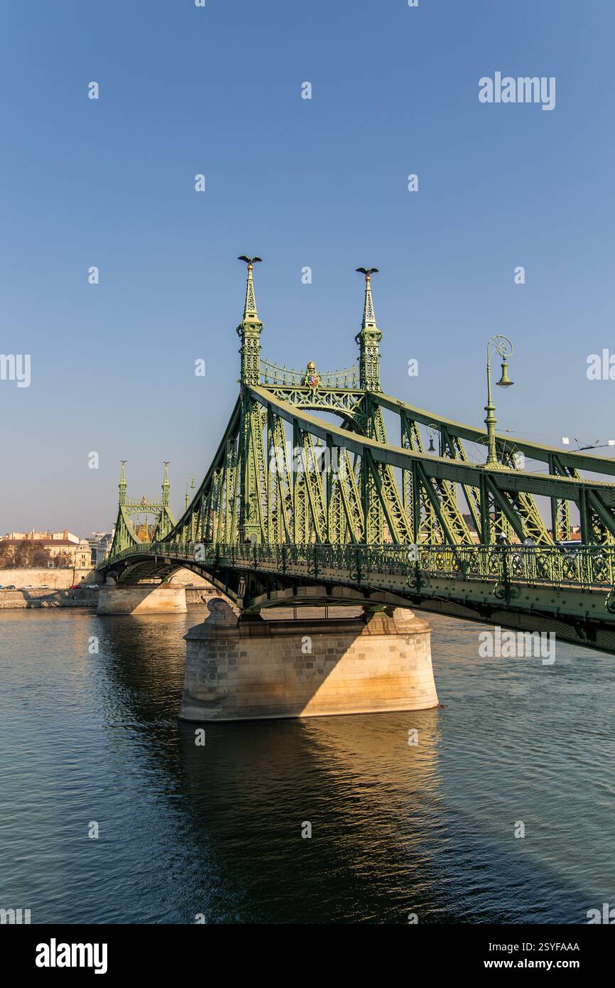 02/17/2025, Budapest. vertical Liberty Bridge, a green steel structure ...