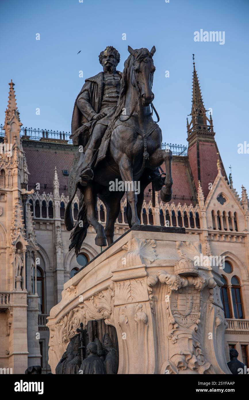 02-17-2025, Budapest. vertical Bronze equestrian statue of Gyula ...