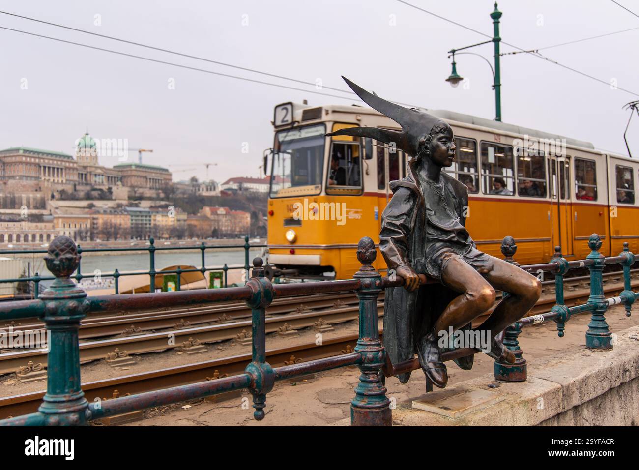 02-17-2025, Budapest. Bronze statue of the little princess sitting on ...