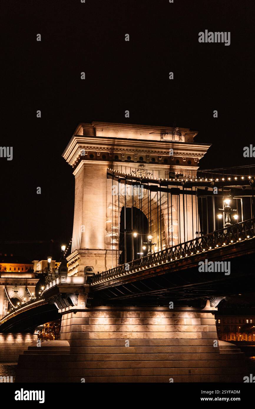 02-17-2025, Budapest. vertical Warm lights are highlighting the elegant ...