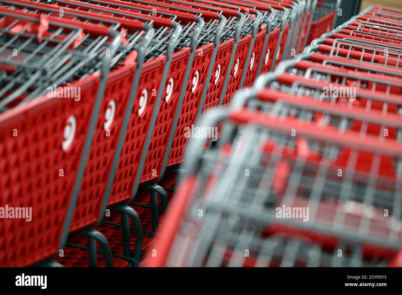 Shopping carts inside a Target store in Los Angeles, CA, February 28 ...