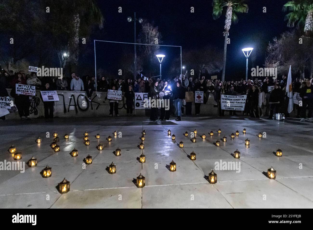 Cyprus : Tempi railway crash protest Protesters give speeches before ...
