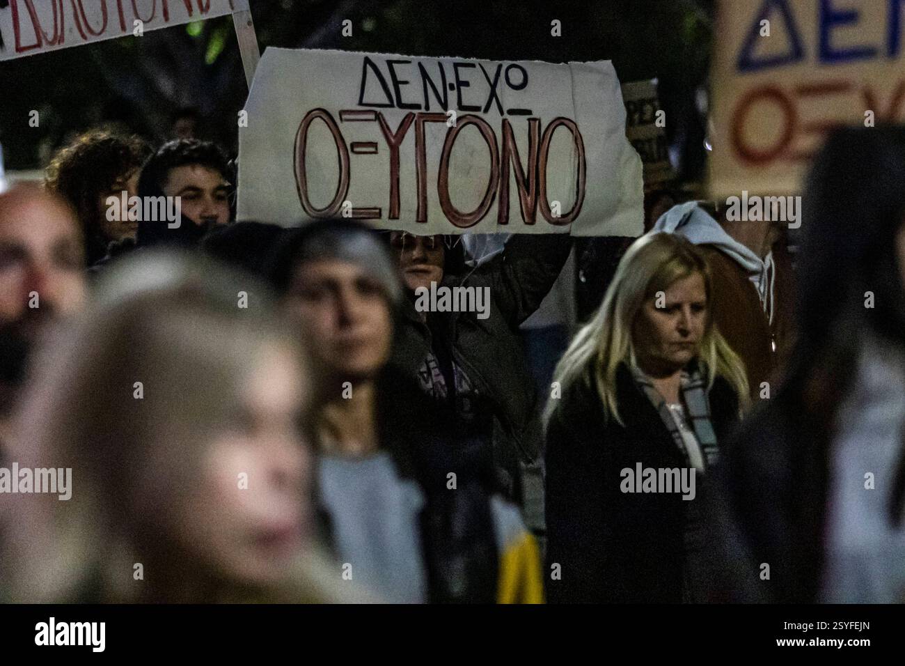 Cyprus : Tempi railway crash protest The banner reads I have no oxygen ...