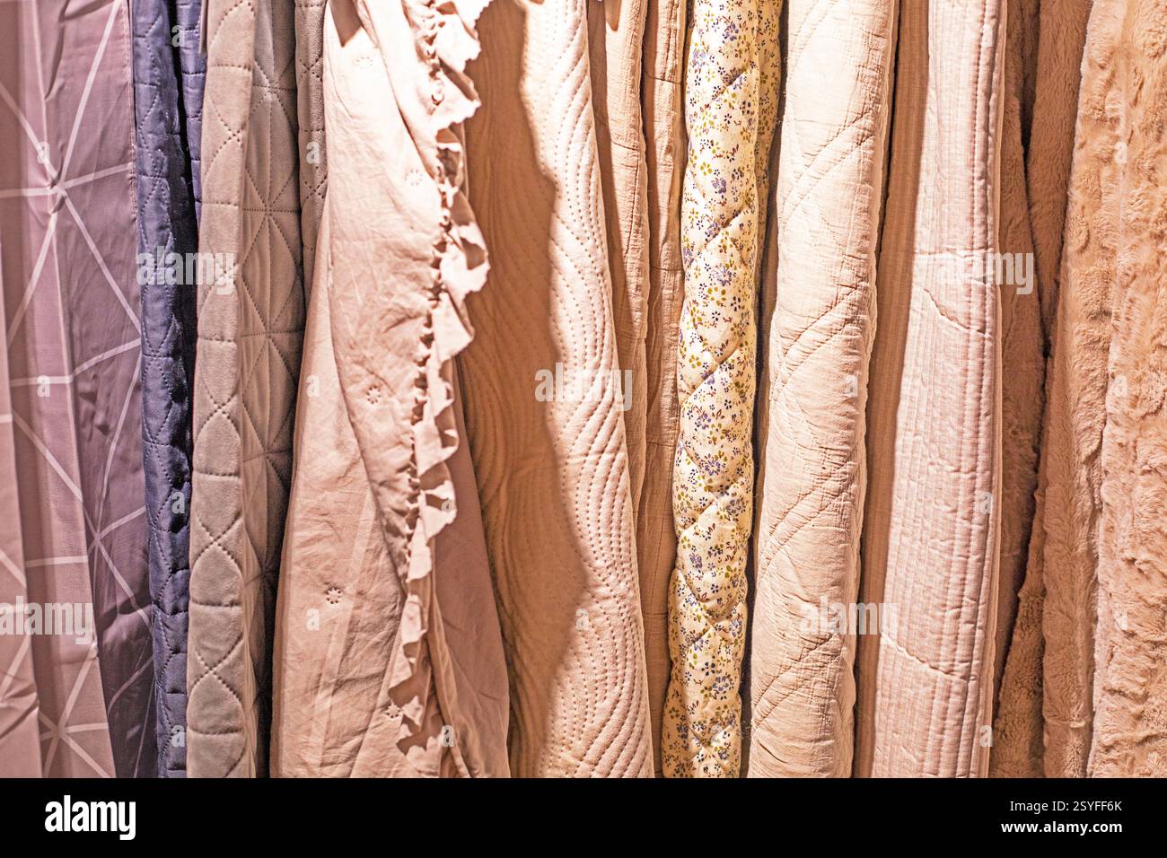 stylish fabrics of beige pastel colors for a blanket and curtains Stock ...