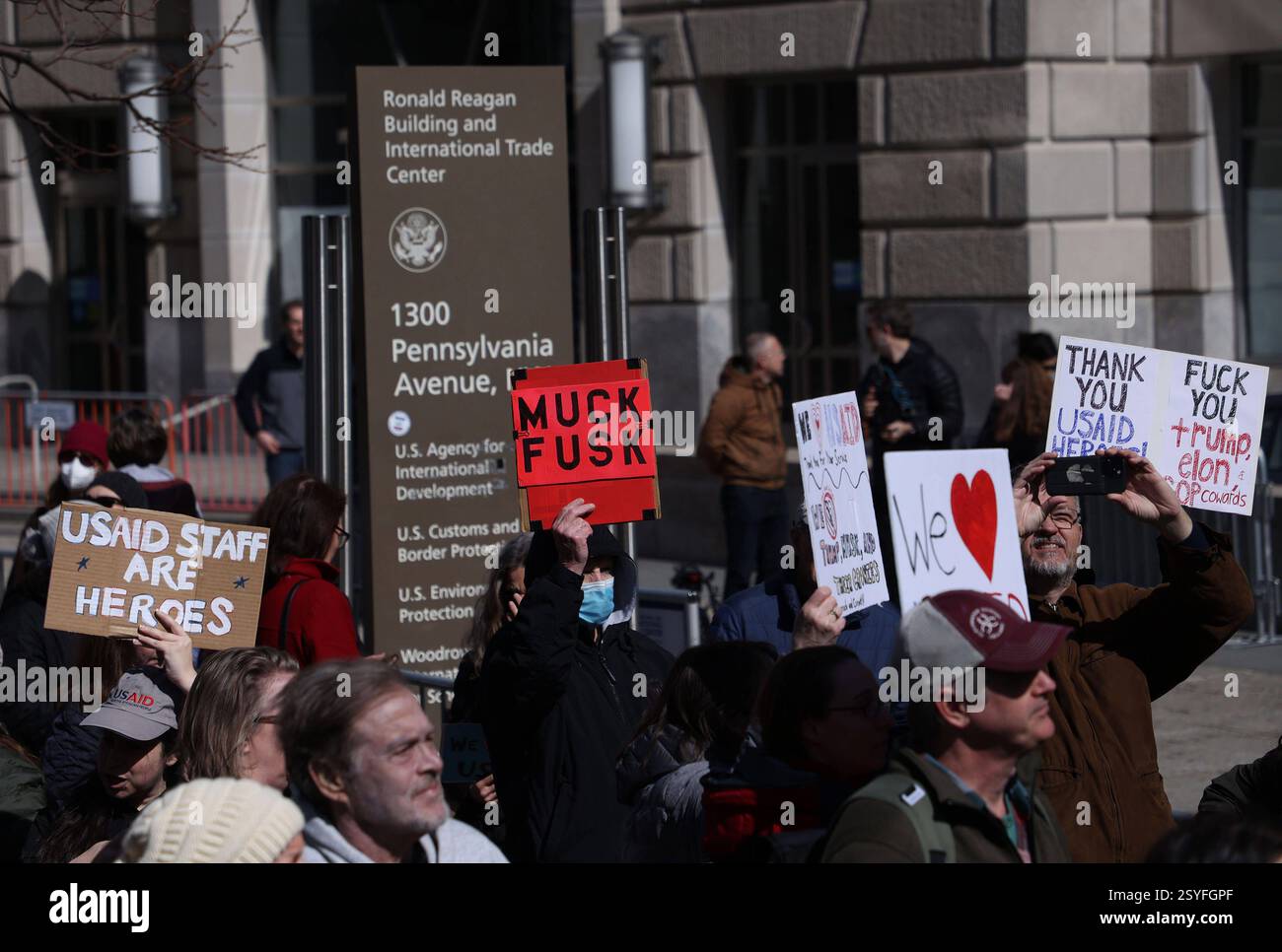 Poeple support USAID workers in Washington, District of Columbia, USA ...