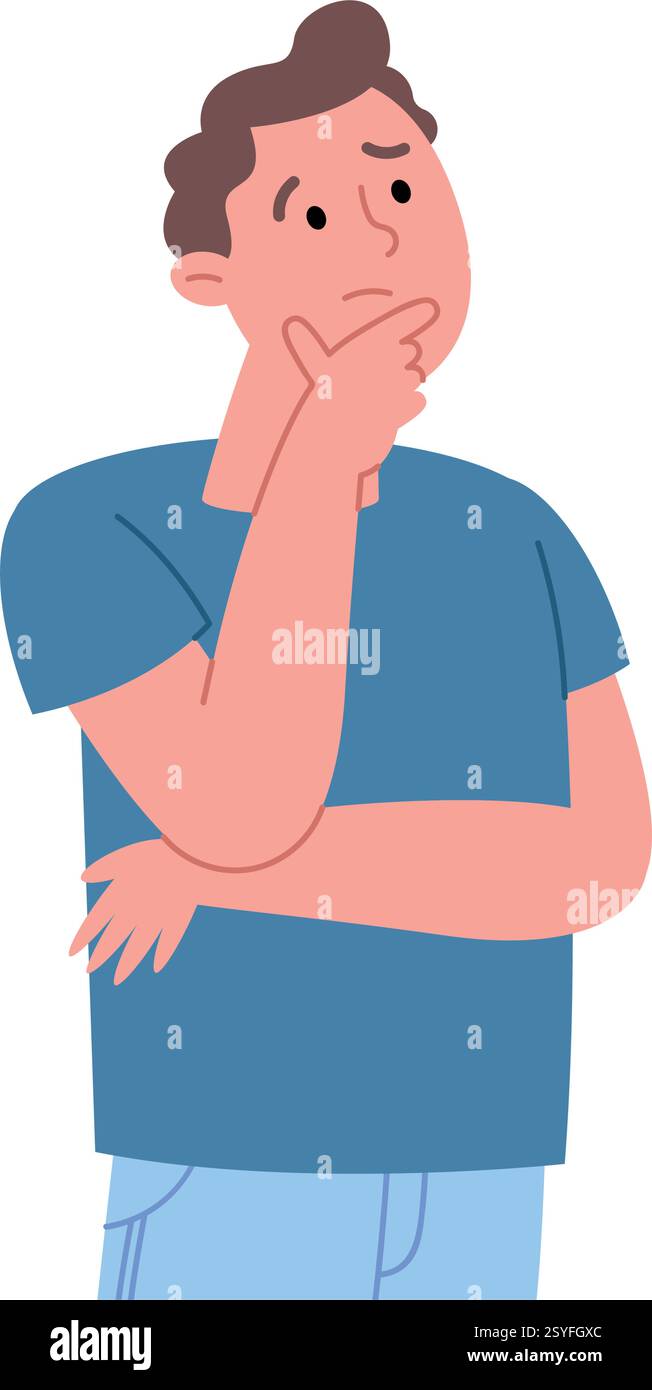 Person Thinking Deep Thoughtful Expression Pose Stock Vector Image ...