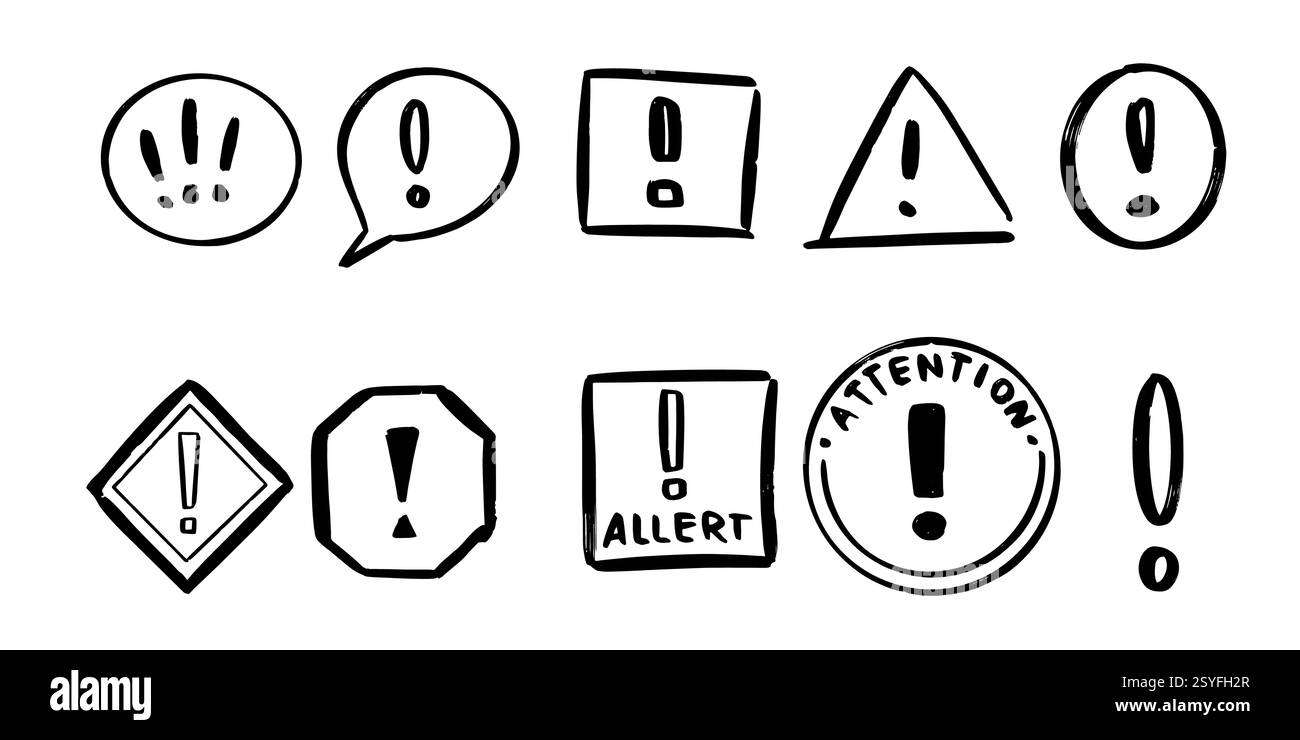 Collection of warning or exclamation or attention marks and signs in ...