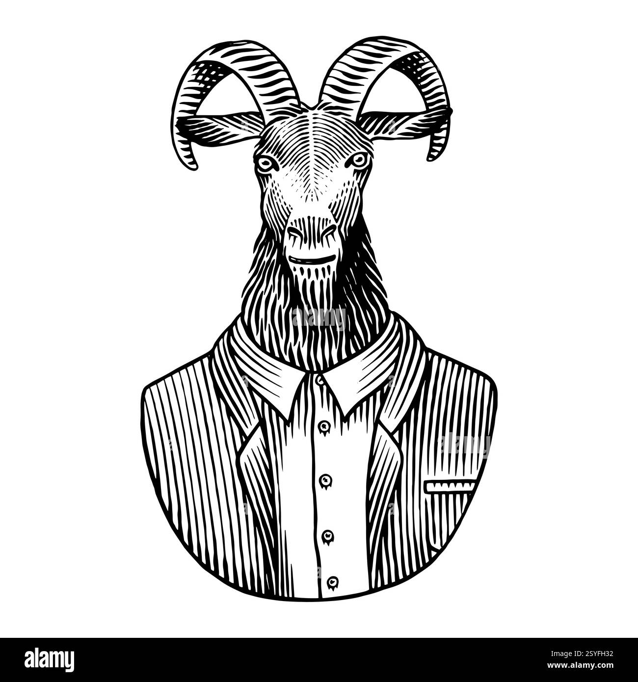 A goat gentleman in suit. Hand drawn animal character with horns in ...