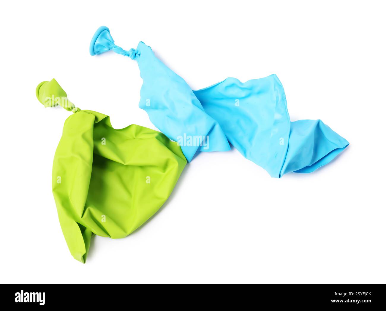Two color popped balloons isolated on white Stock Photo - Alamy