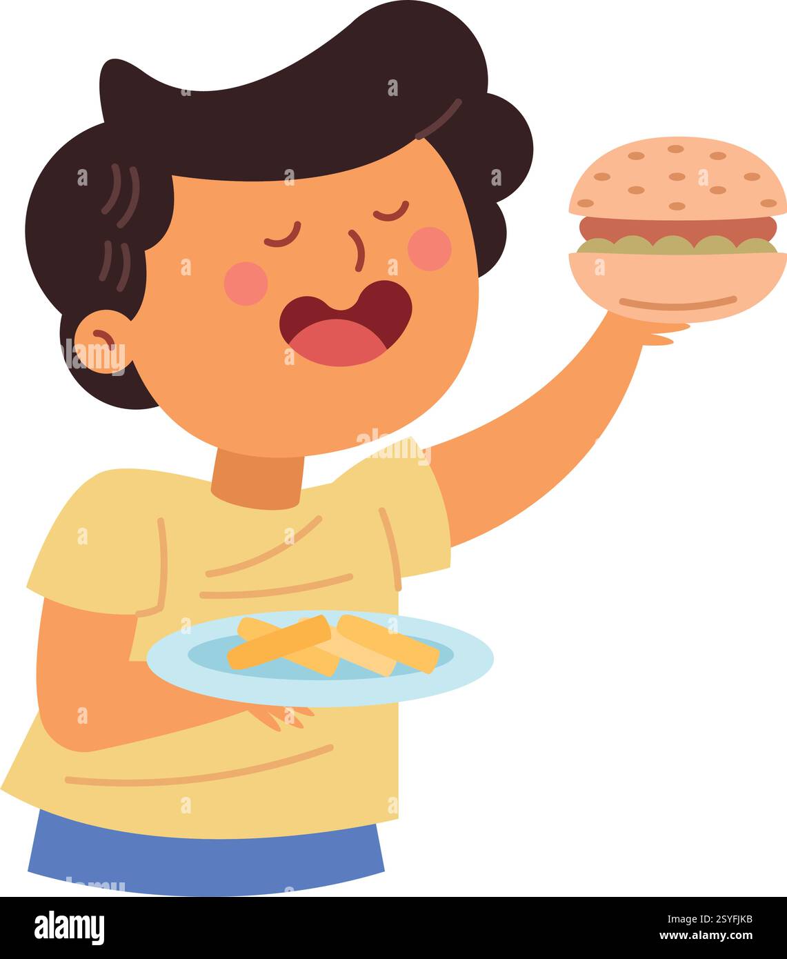 Kid Eating Burger Enjoying Fast Food Stock Vector Image & Art - Alamy