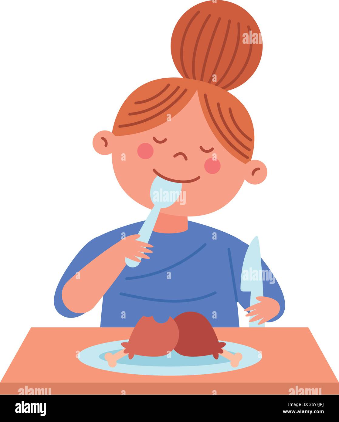 Kid Eating Dinner Using Fork Happy Mealtime Stock Vector Image & Art ...