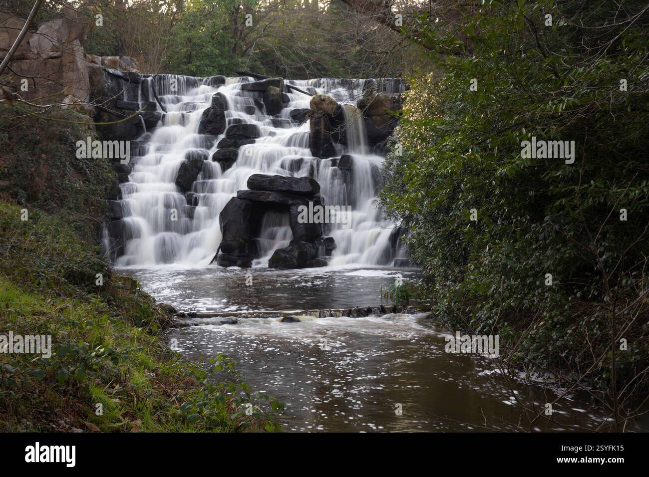 The Cascade waterfall at Virginia Water Lake Stock Photo - Alamy