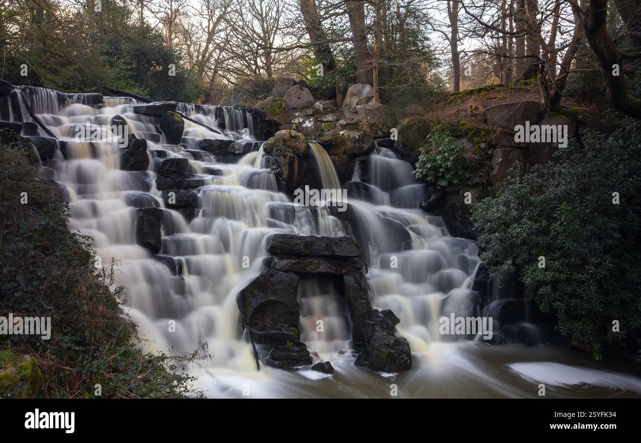 The Cascade waterfall at Virginia Water Lake Stock Photo - Alamy